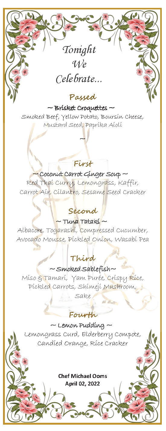 Sample Menus – Seasoned Dining Experiences with Chef Michael Ooms